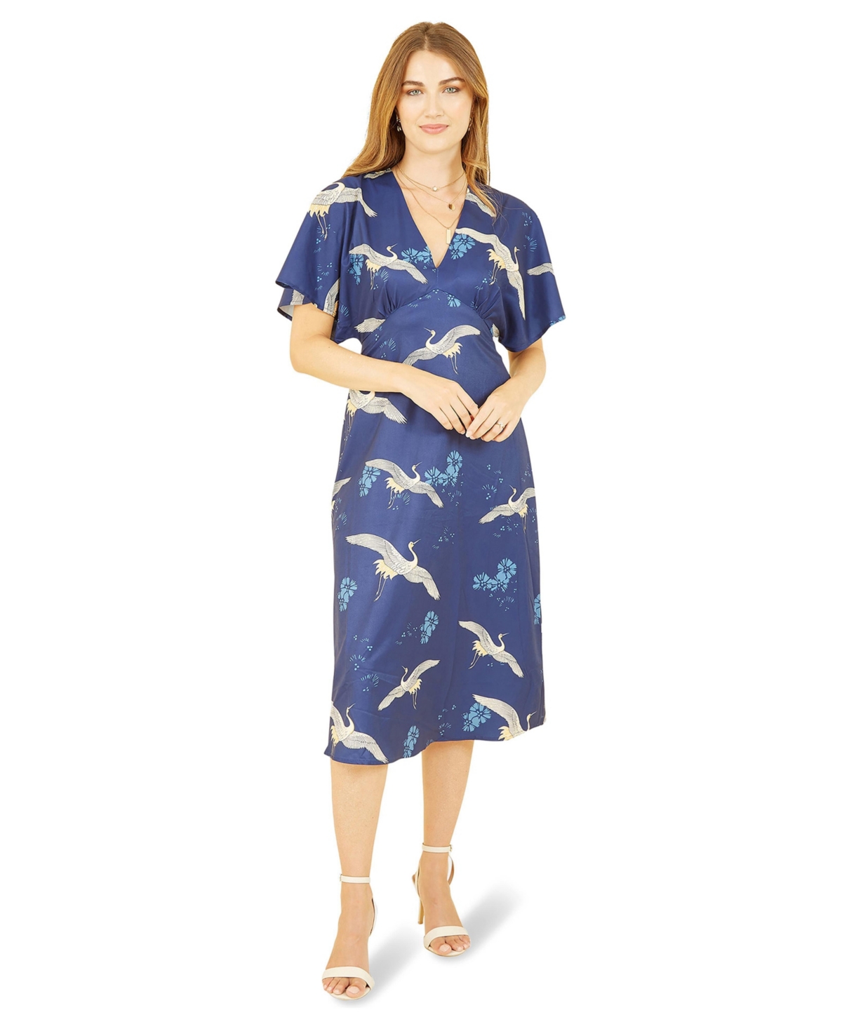Click here for Yumi Womens A-Line Short-Sleeve V-Neck Midi Dress... prices