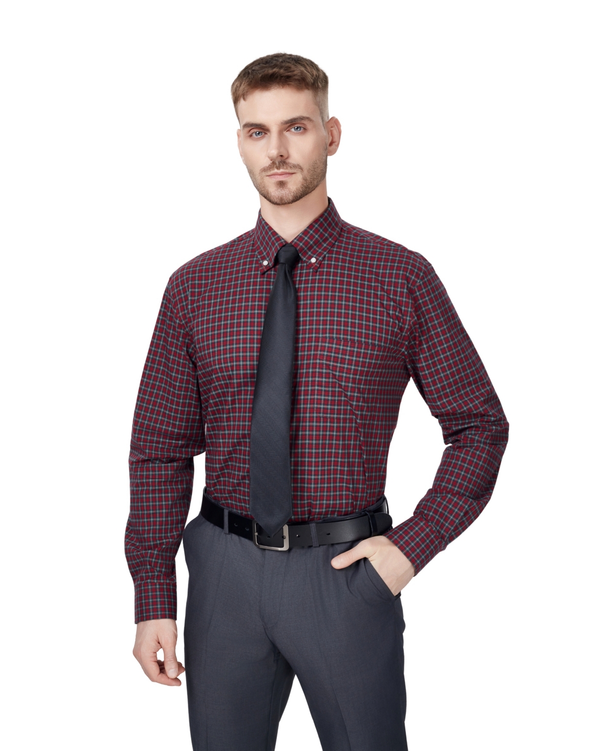 Click here for Club Room Mens Regular-Fit Plaid Dress Shirt - Red... prices