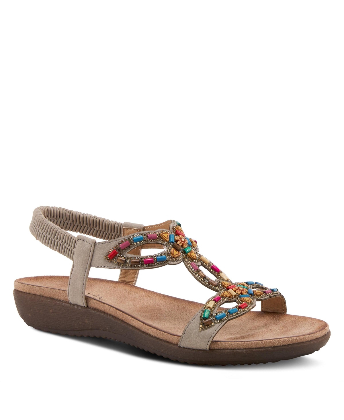 Patrizia Womens Volcanic T-Strap with Wooden Bead Accent - Grey
