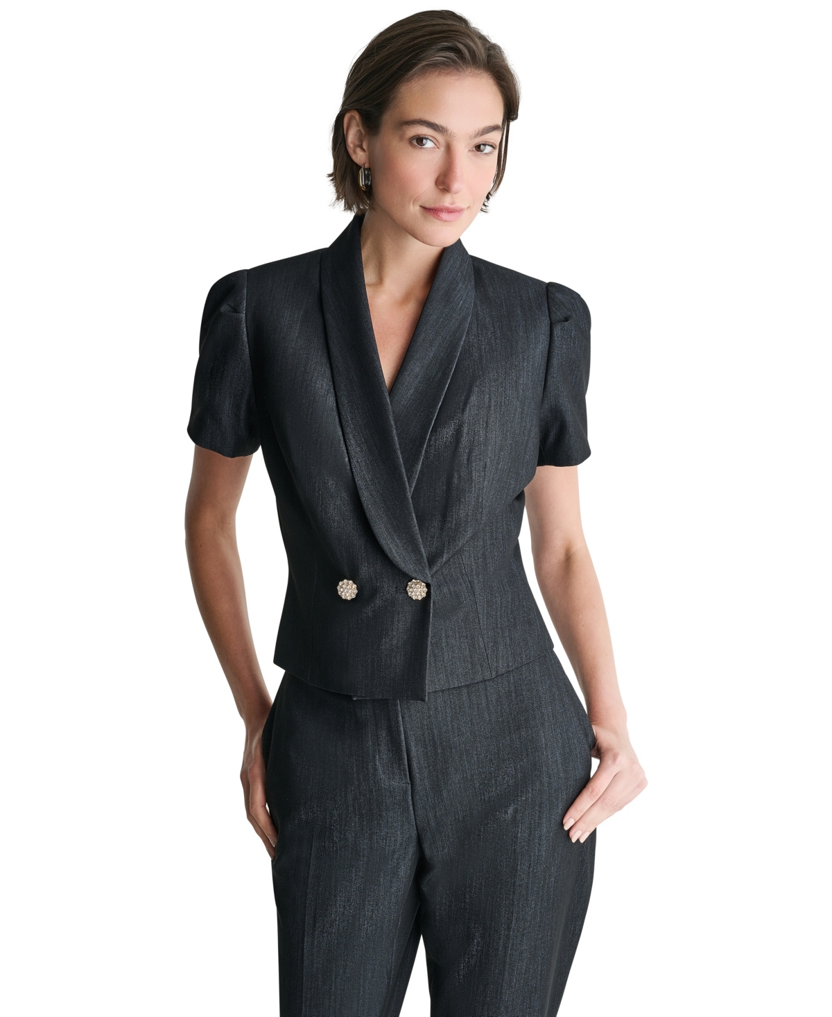 Click here for Bcbg Womens Cropped Double-Breasted Draped-Collar... prices