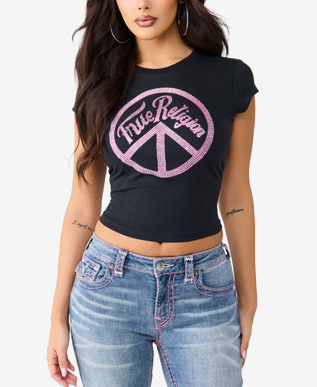 Click here for True Religion Womens Crystal Peace Sign Baby T-Shi... prices