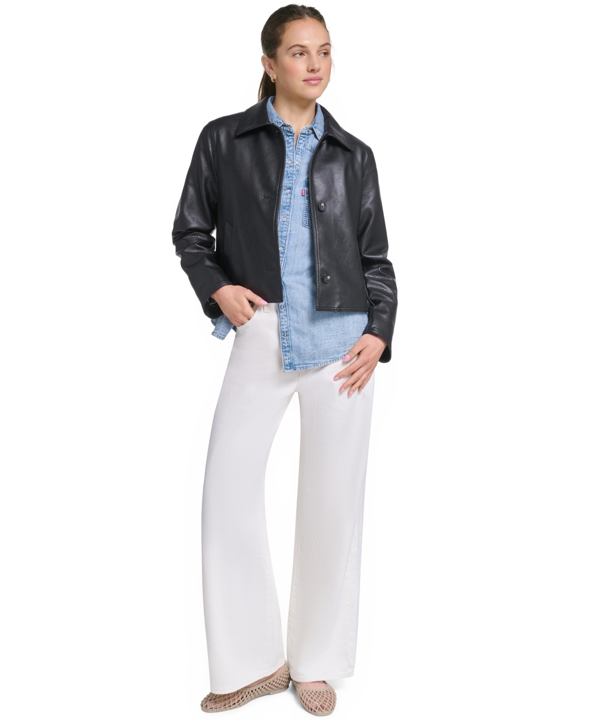 Click here for Levis Womens Laydown Collar Cropped Snap Jacket -... prices