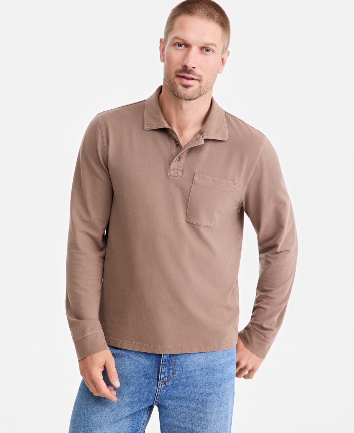 Click here for Sun + Stone Mens Long-Sleeve Pocket Polo  Macys Ex... prices