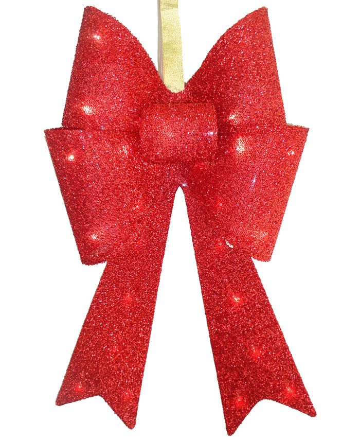 National Tree Company 20" Red Sisal Bow with 35 Clear Lights - Macy's