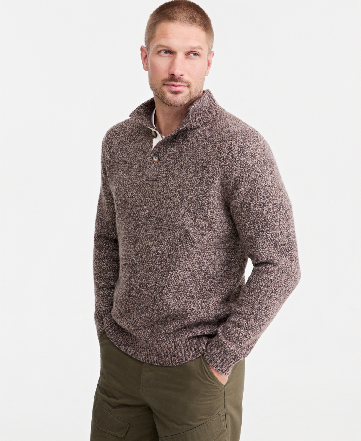 Click here for Sun + Stone Mens Mock Neck Quarter-Placket Sweater... prices