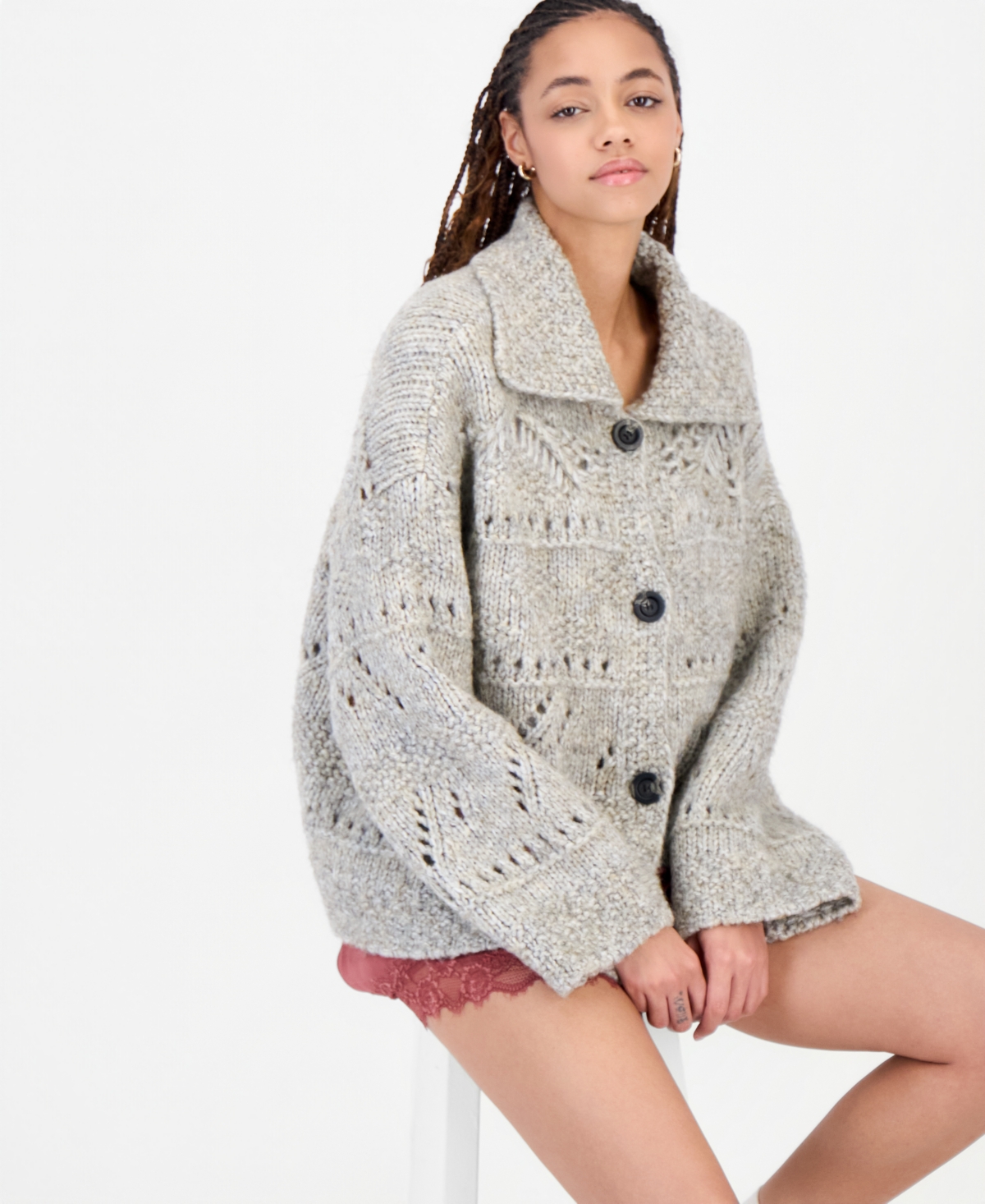 Click here for And Now This Womens Pointelle Button-Front Cardiga... prices