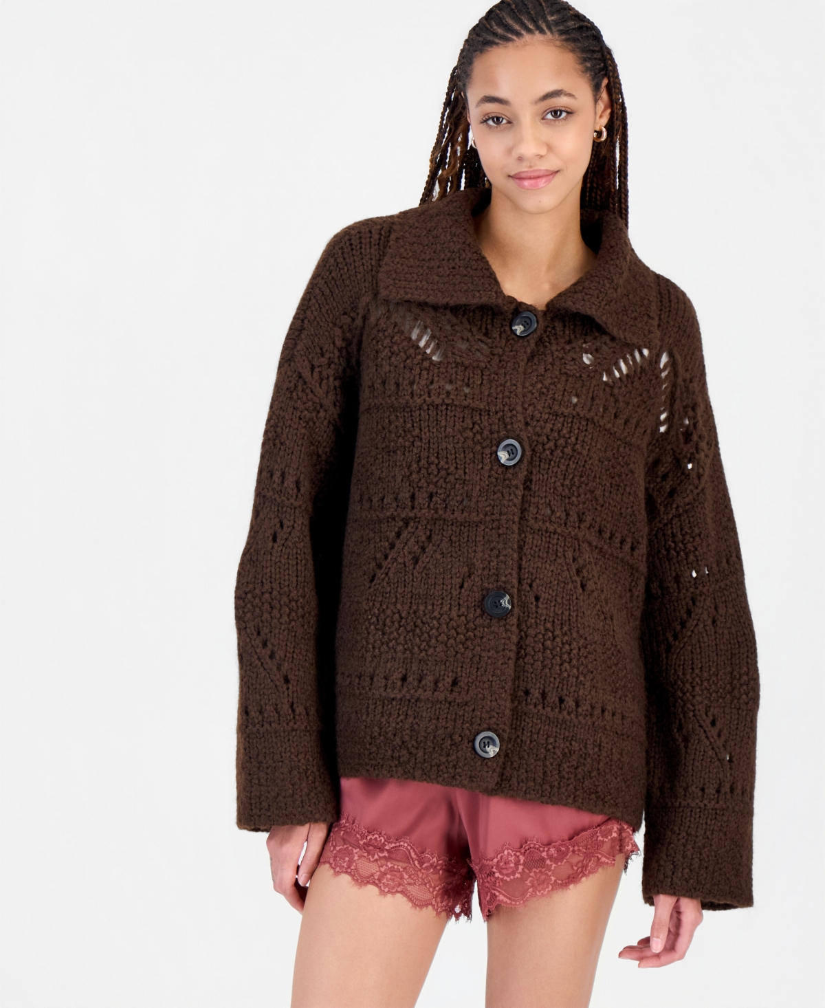 Click here for And Now This Womens Pointelle Button-Front Cardiga... prices