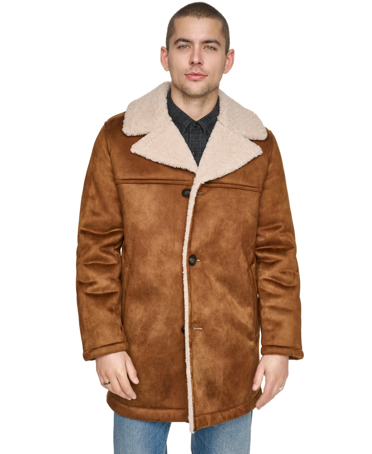 Click here for Levis Mens Full Length Faux Shearling Jacket - Cog... prices