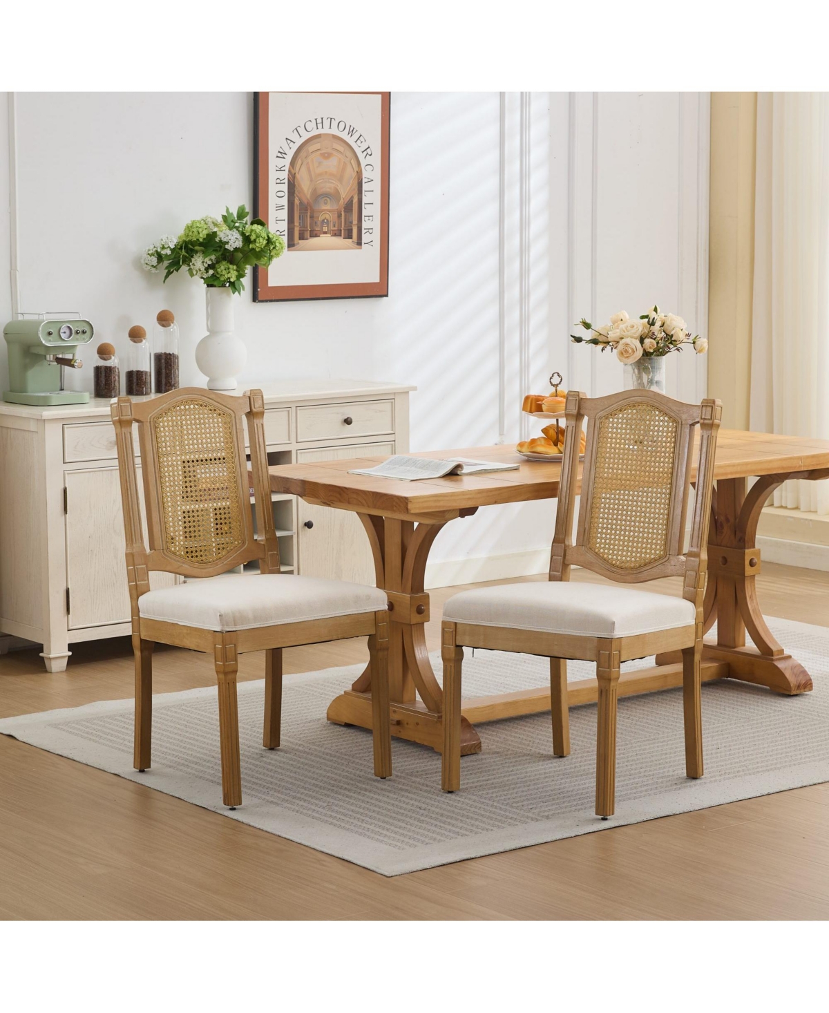 Click here for Clihome Set of 2 Solid Wood Rattan-Back Dining Cha... prices