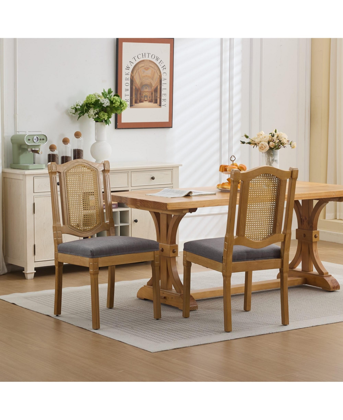 Click here for Clihome Set of 2 Solid Wood Rattan-Back Dining Cha... prices