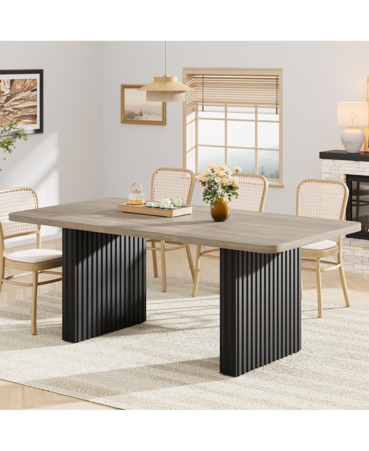 Click here for homfan 71-Inch Farmhouse Dining Table for 6-8  Woo... prices
