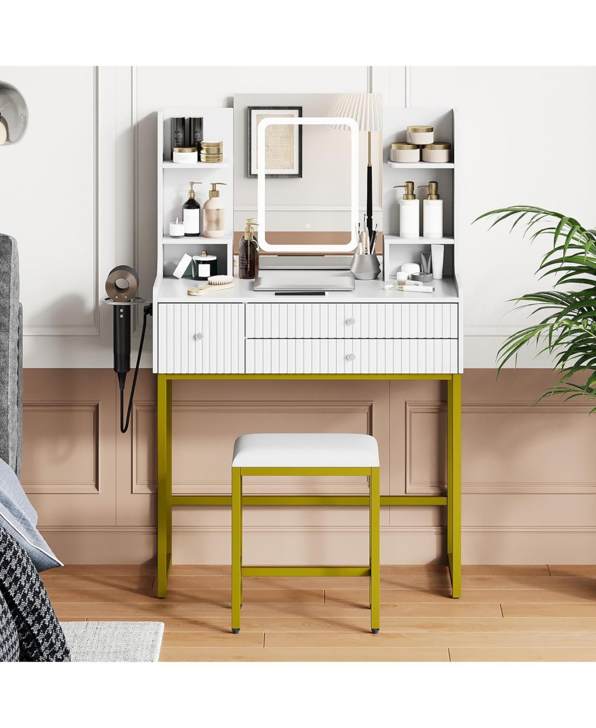 Click here for gaomon 31 Small Vanity Desk with Mirror and 3-Colo... prices