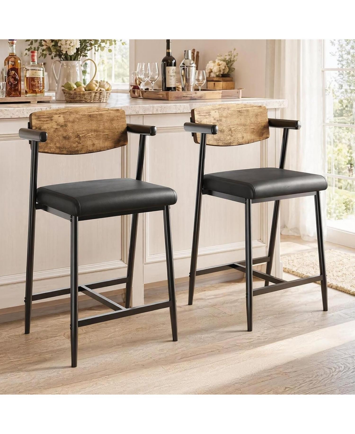 Click here for homfan Set of 2 Bar Stools with Arms  Wood Back an... prices