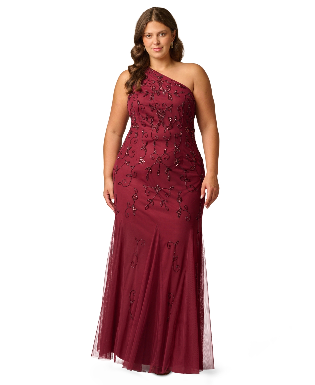 Click here for Adrianna Papell Plus Size One-Shoulder Beaded Gown... prices