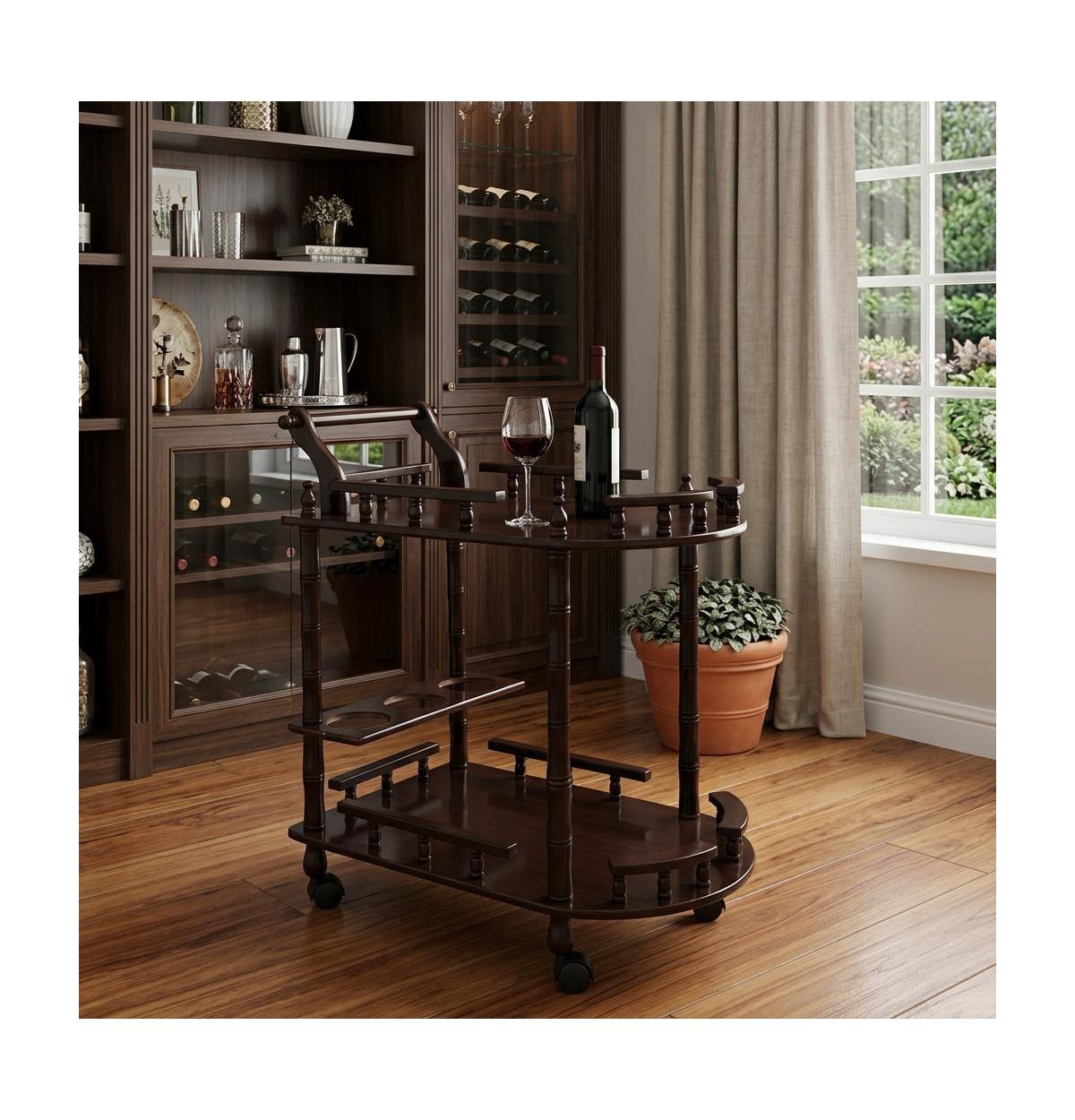 Click here for HomeRoots 24 Rolling Bar Cart - Dark Brown prices