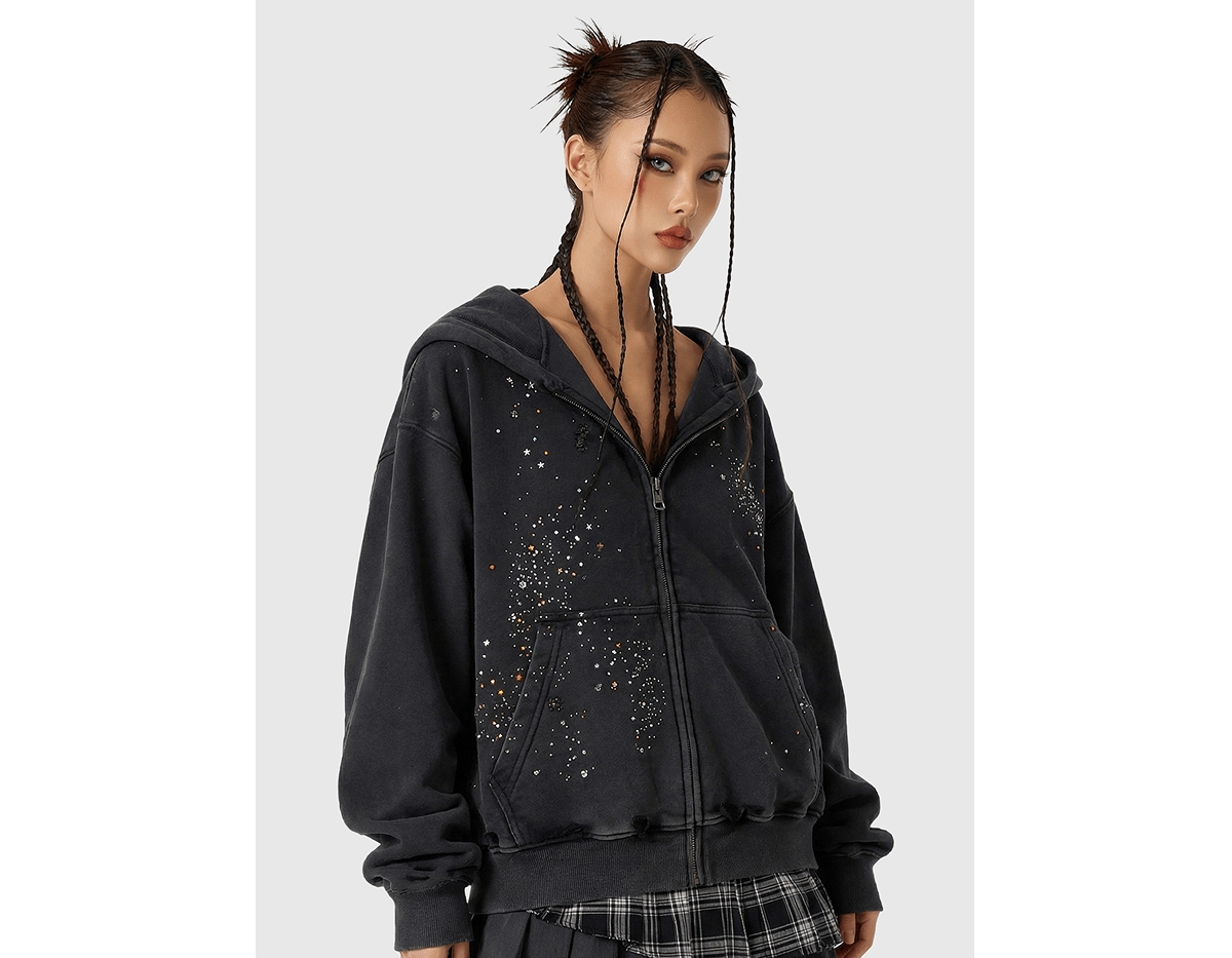 Click here for Aelfric Eden Womens Rhinestone Boxy Zip Up V302 Ho... prices