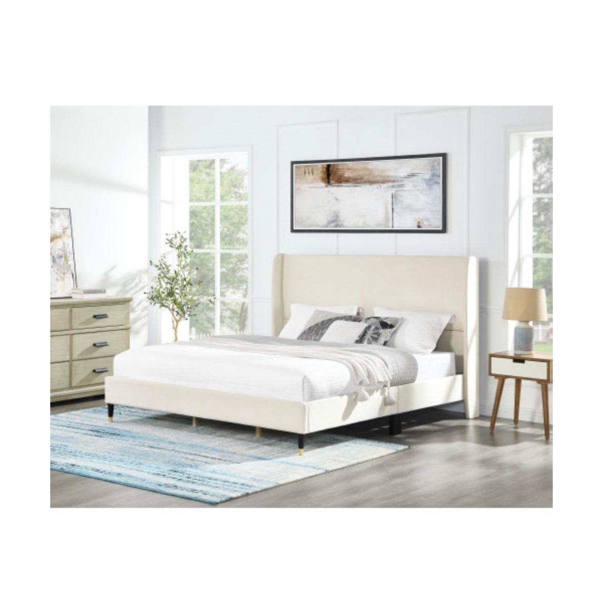 Click here for Lucky One King Size Velvet Wingback Platform Bed w... prices