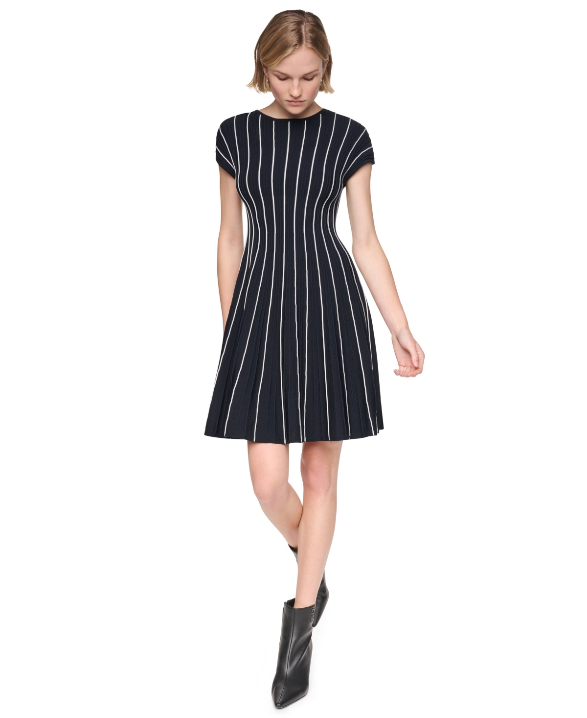 Click here for Dkny Womens Cap Sleeve Crew Neck Ribbed Fit and Fl... prices
