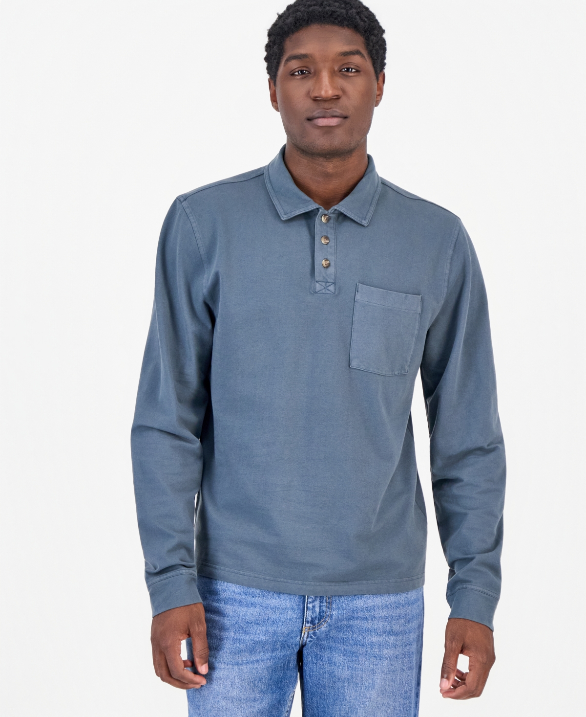 Click here for Sun + Stone Mens Long-Sleeve Pocket Polo  Macys Ex... prices