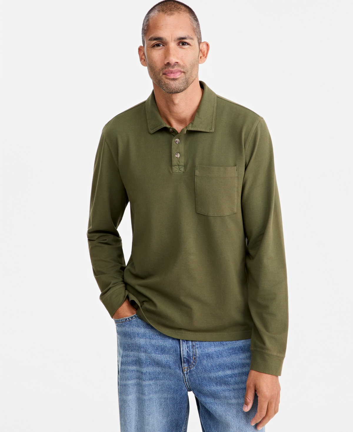 Click here for Sun + Stone Mens Long-Sleeve Pocket Polo  Macys Ex... prices