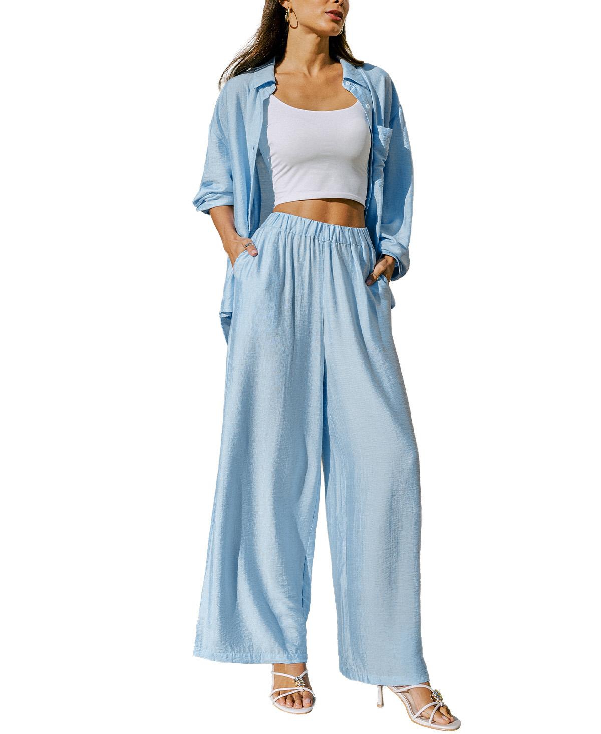 Click here for Cupshe Womens Wide-Leg Long-Sleeve Collared 2-Piec... prices