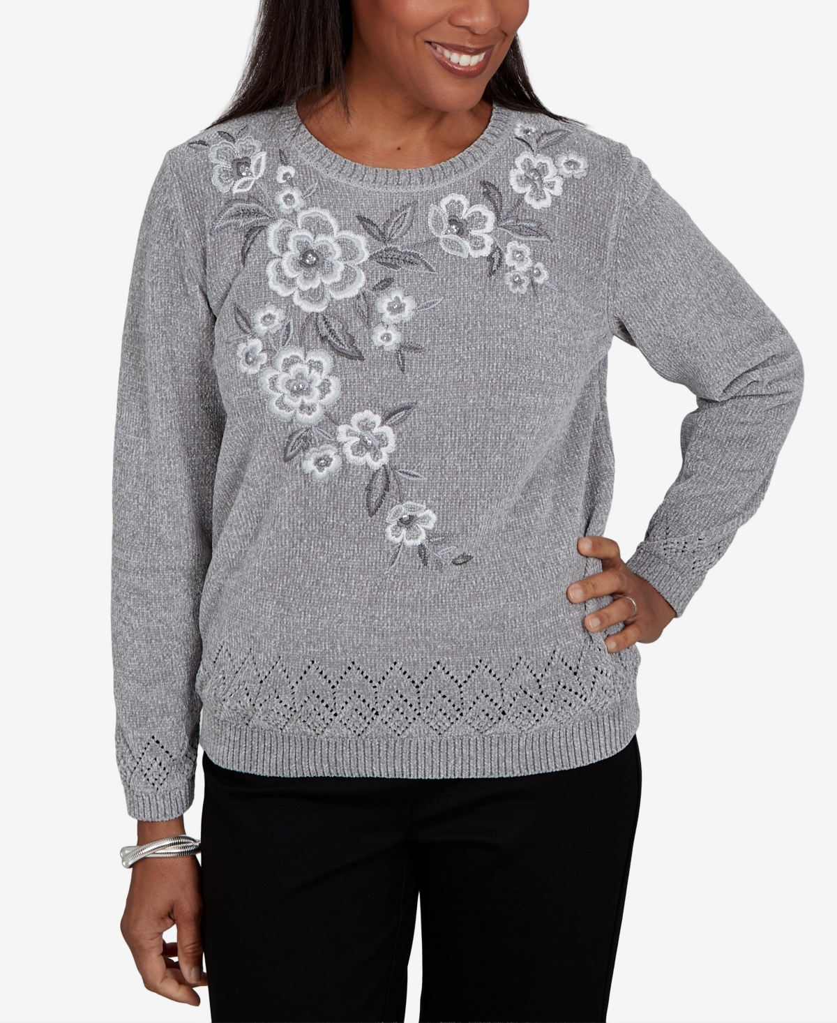 Click here for Alfred Dunner Petite Classic Embroidered Floral Te... prices
