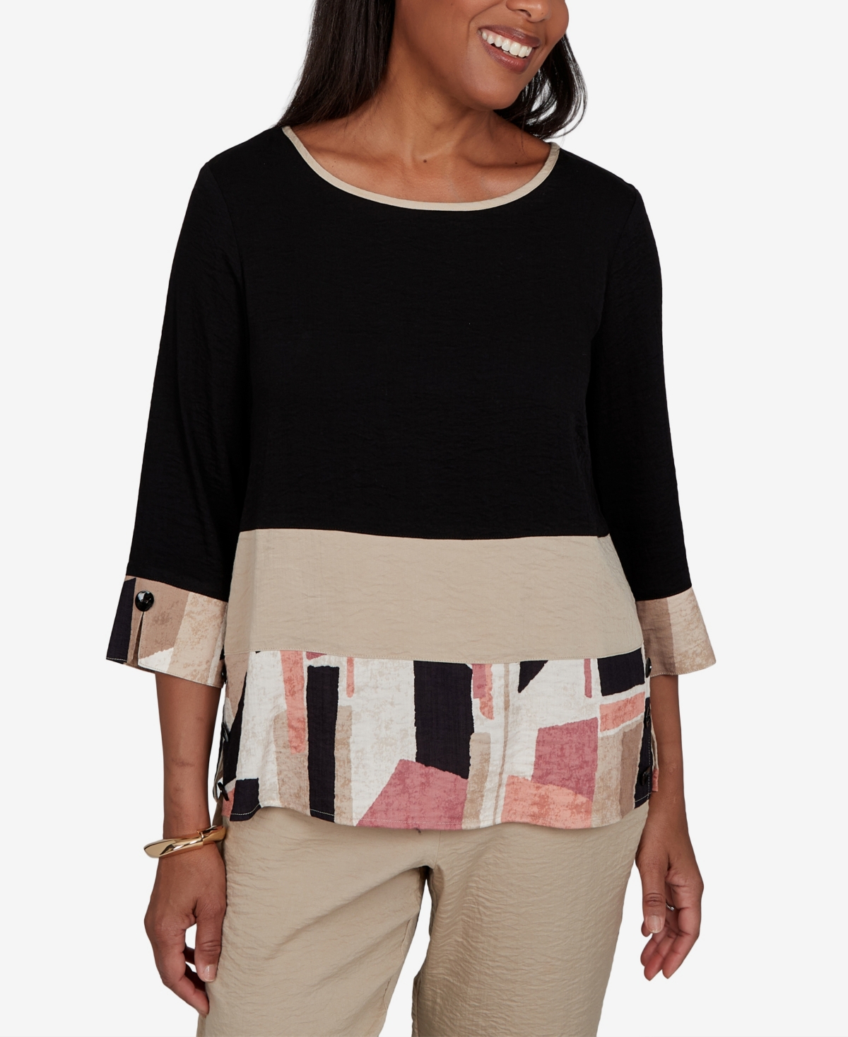 Click here for Alfred Dunner Petite Travel Advisory Spliced Patch... prices