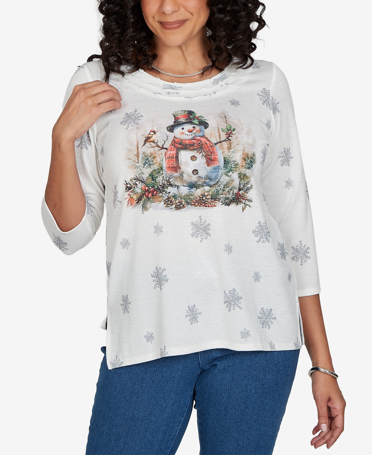 Click here for Alfred Dunner Petite Classic Shimmering Snowman Kn... prices