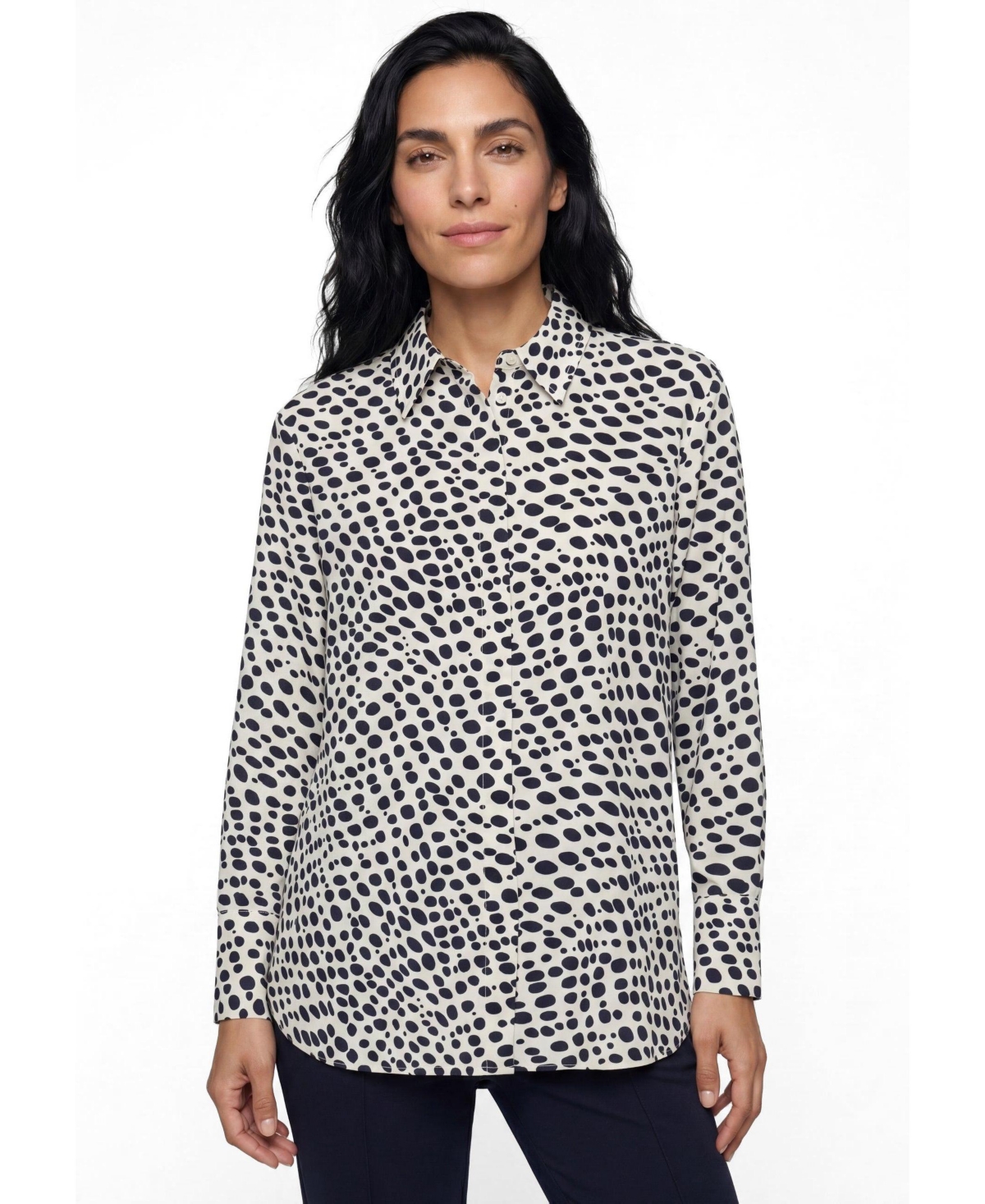 Click here for Olsen Womens Pebble Print Shirt - White silk prices