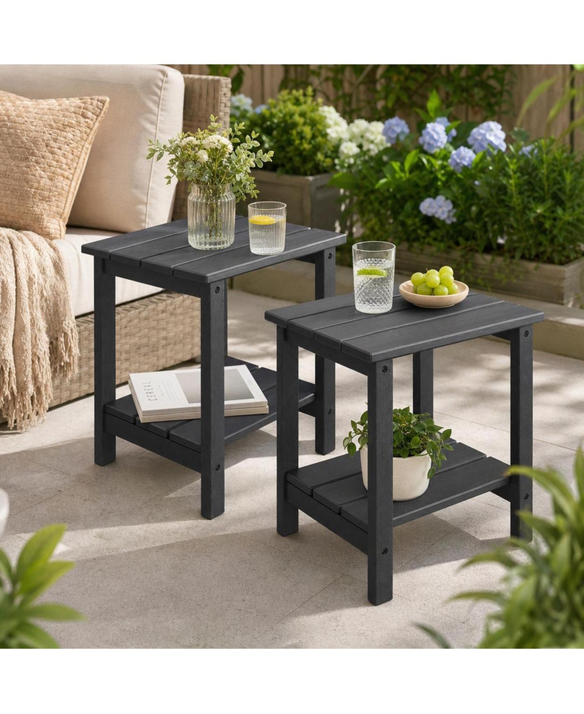 Click here for homfan Set of 2 Hdpe Side Table - 18 2-Tier Outdoo... prices