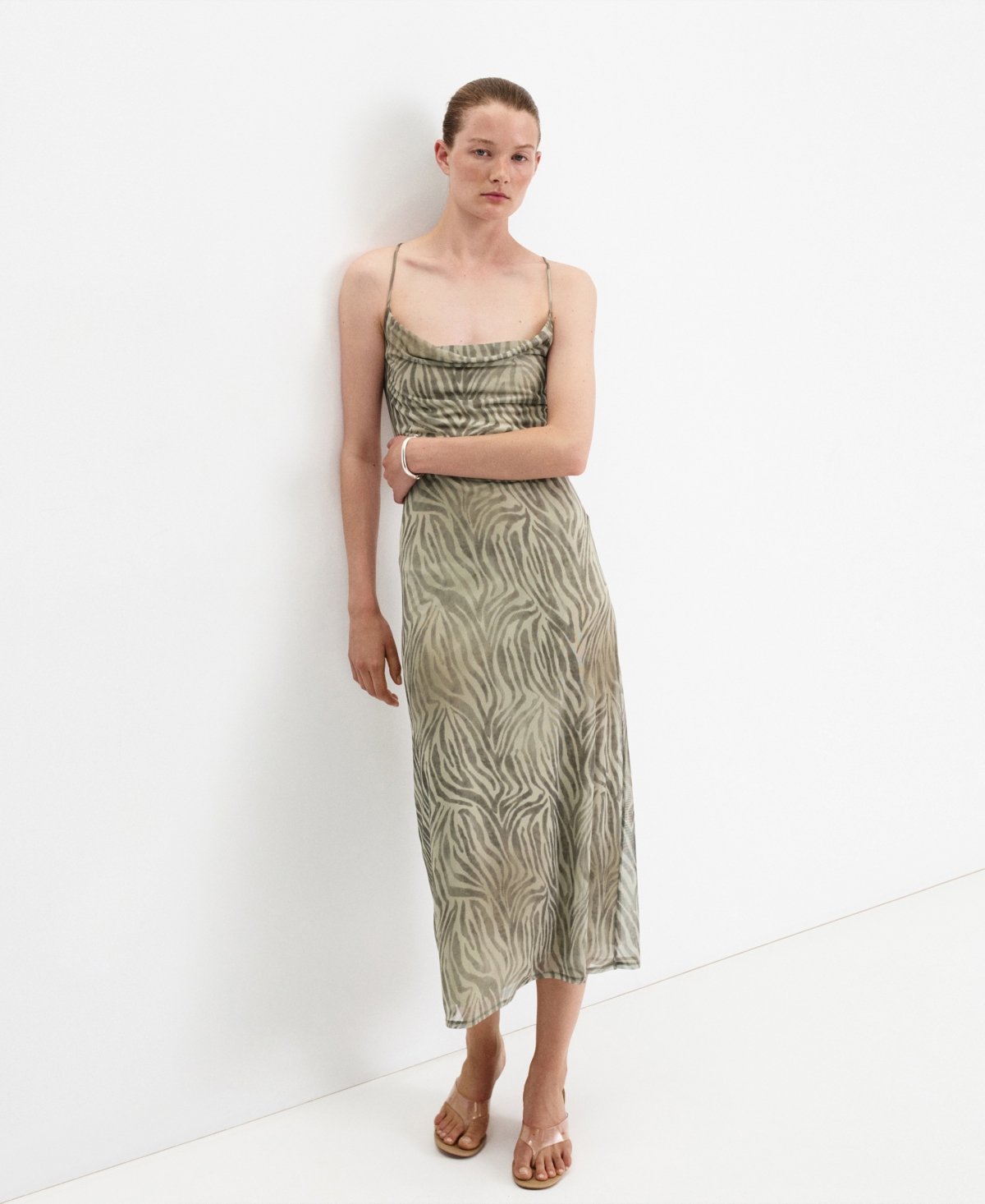 Click here for Mango Womens Draped Zebra-Print Midi Dress - Light... prices