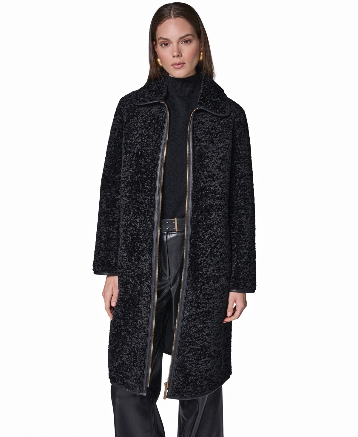 Click here for Donna Karan New York Womens Textured Faux Fur Zip... prices