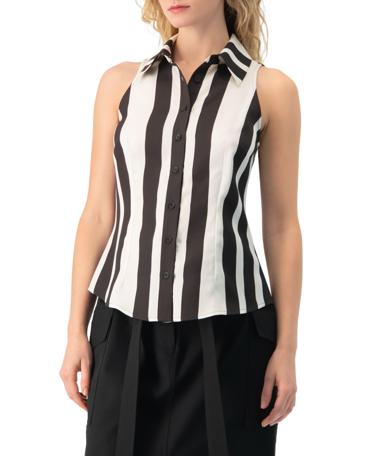 Click here for Ivonne Womens Bold Vertical Stripe Sleeveless Fitt... prices