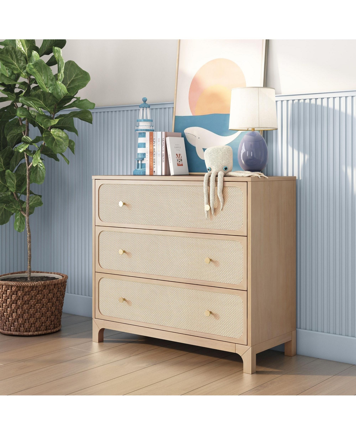 Click here for Max & Lily Elio and Rattan 3 Drawer Dresser - Blon... prices