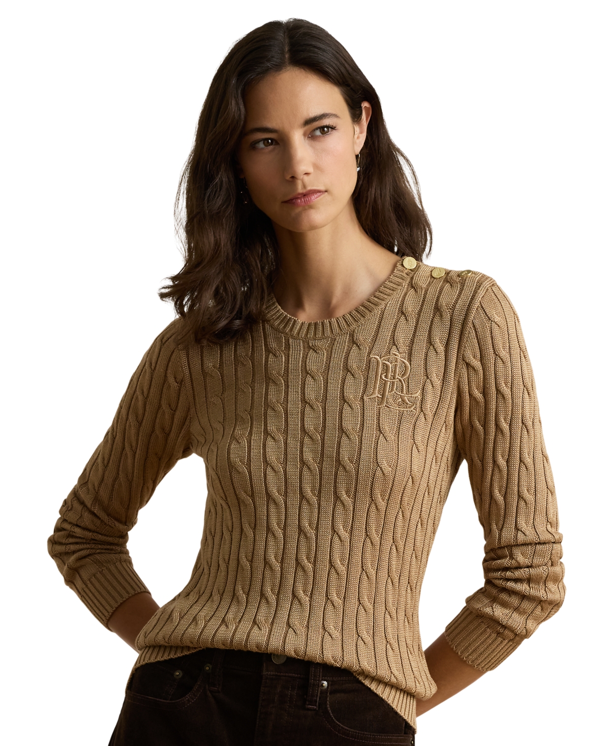 Click here for Lauren Ralph Lauren Womens Button-Trim Cable-Knit... prices