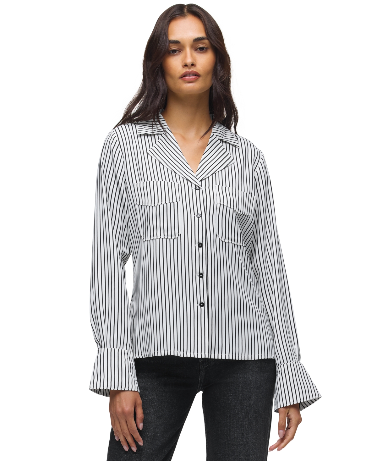 Click here for Hudson Jeans Womens Long-Sleeve Camp Shirt - Black... prices