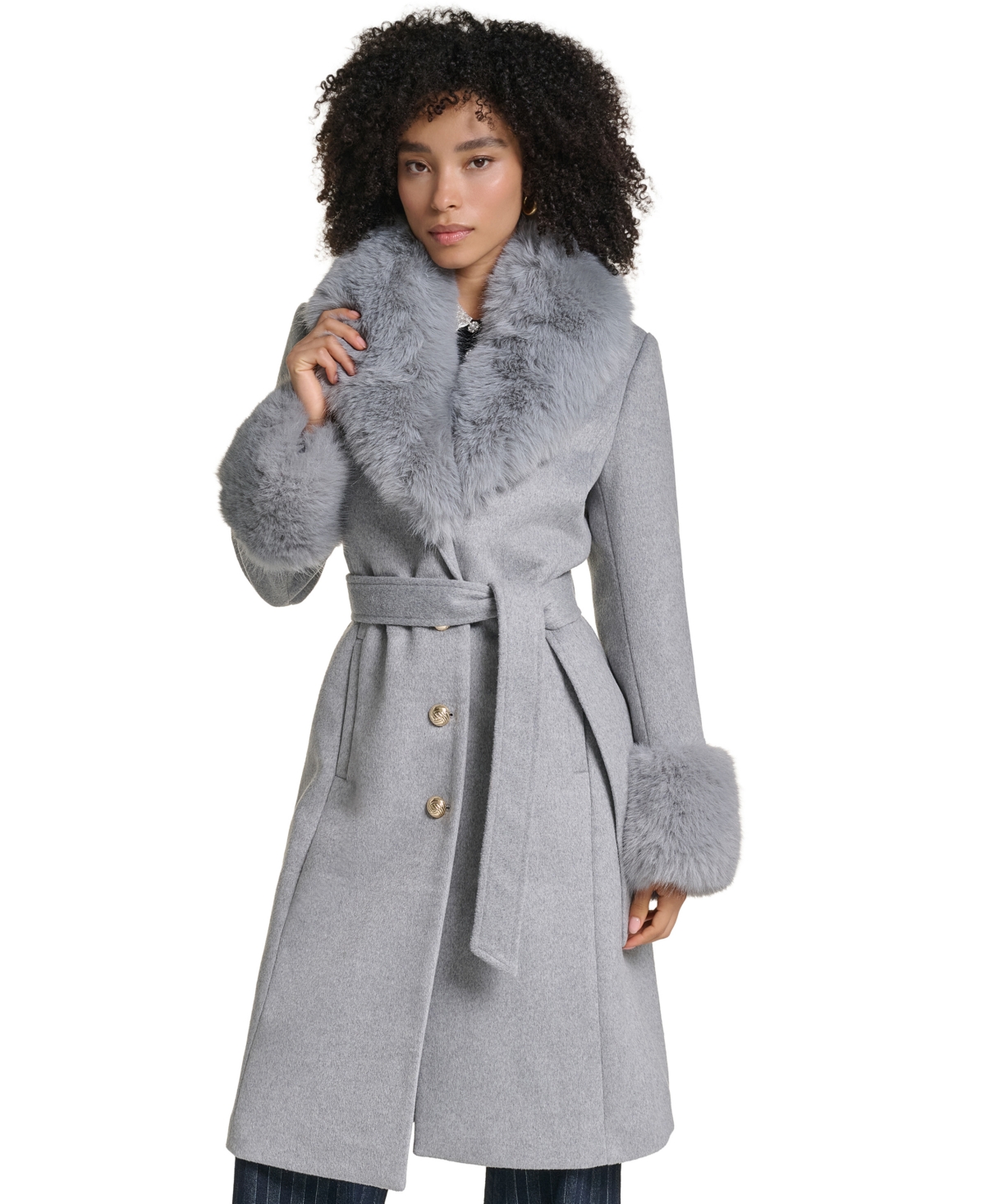 Click here for Karl Lagerfeld Paris Womens Fur Trimmed Single Bre... prices
