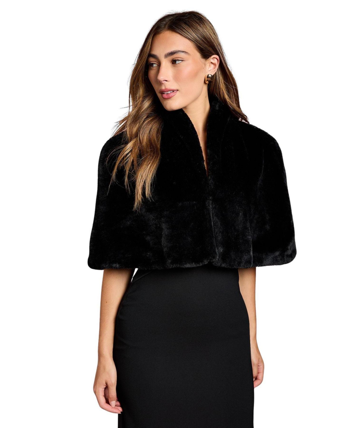 Click here for Coast Womens Faux Fur Cropped Cape - Black prices