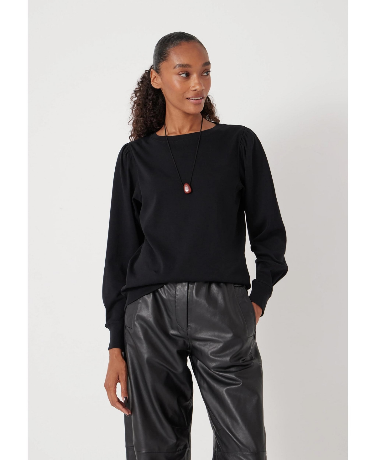 Click here for Hush Womens Emily Puff Sleeve Relaxed Top - Black prices