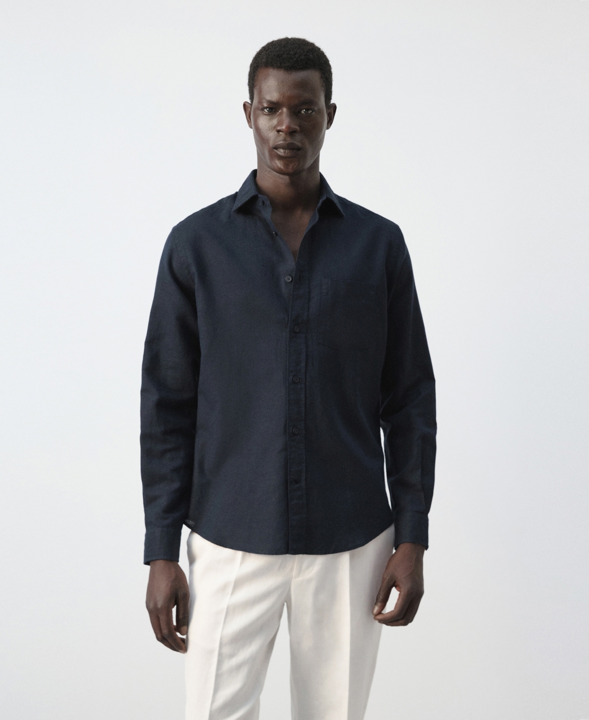 Click here for Mango Mens Pocket Linen Shirt - Dark Navy prices