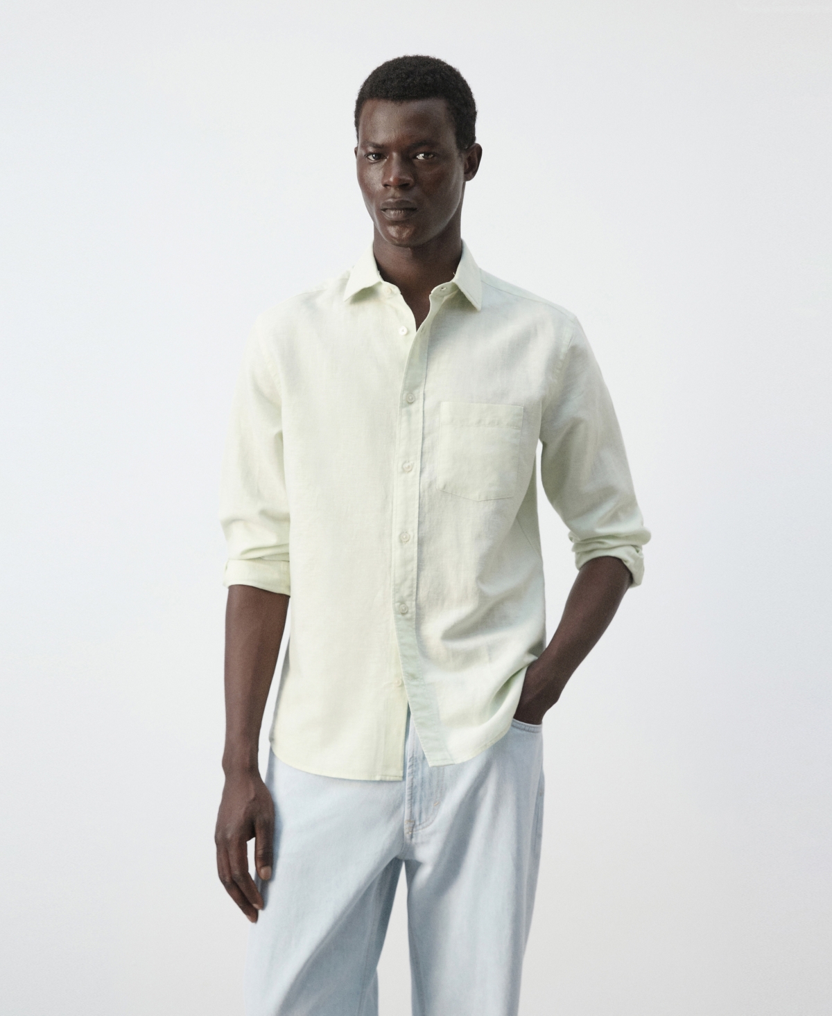 Click here for Mango Mens Pocket Linen Shirt - Pastel Green prices