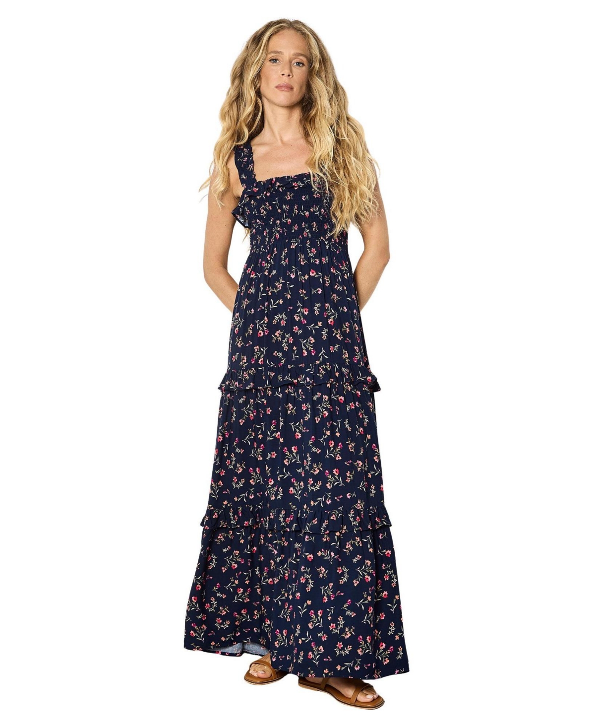 Click here for Apricot Womens Ditsy-Floral Tiered-Ruffle Smocked... prices