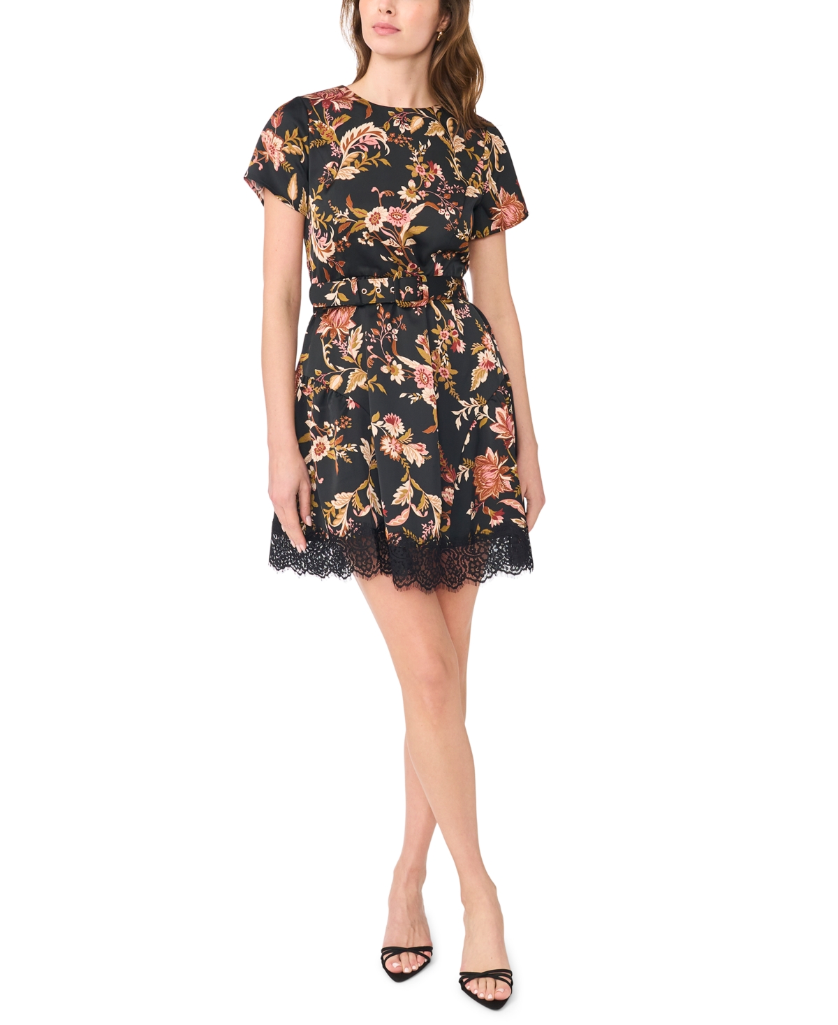 Click here for CeCe Womens Floral A-Line Mini Dress - Rich Black prices