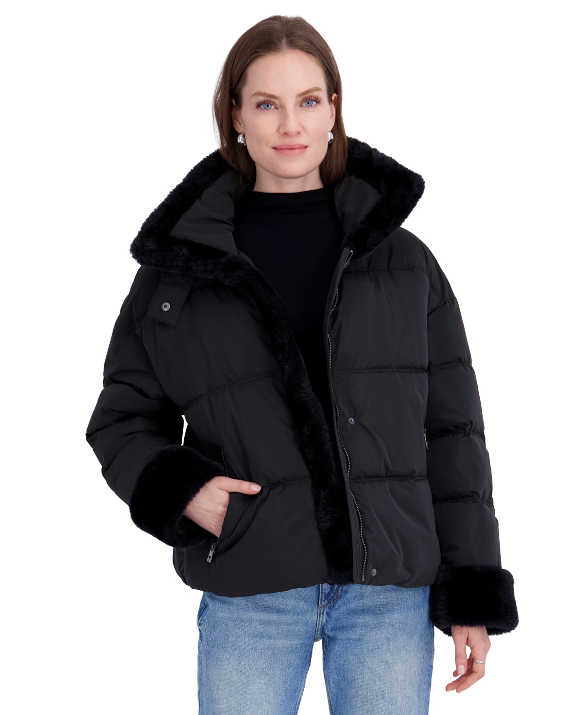 Click here for Tahari Womens Sherpa Cuff and Collar Puffer Coat -... prices