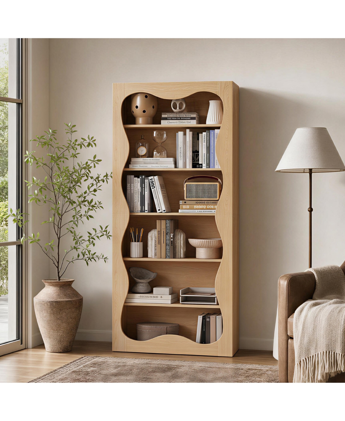 Click here for homfan 6-Tier Tall Wood Bookshelf with Scalloped W... prices