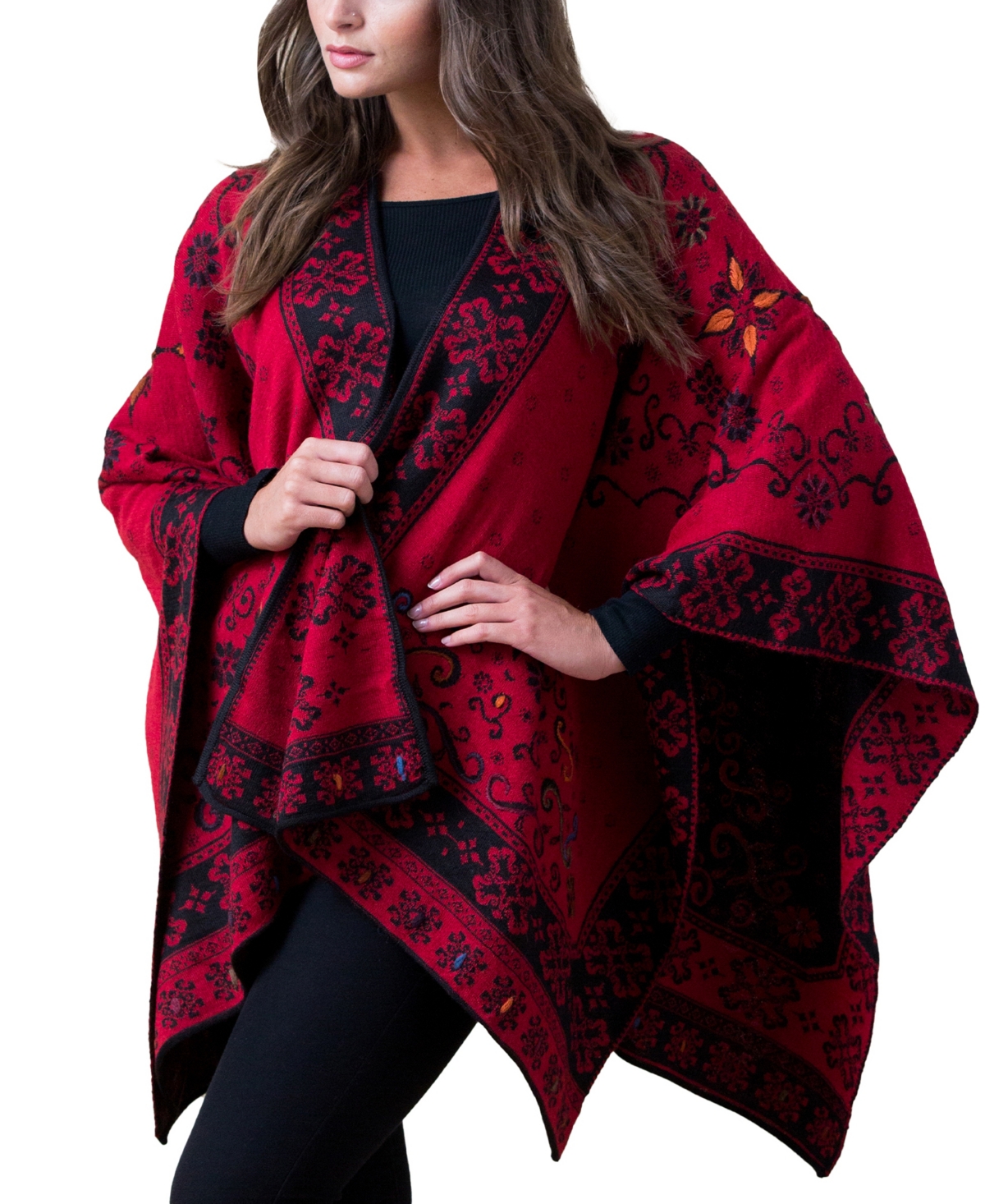 Click here for Simply Natural Reversible Alpaca Ruana - Red prices