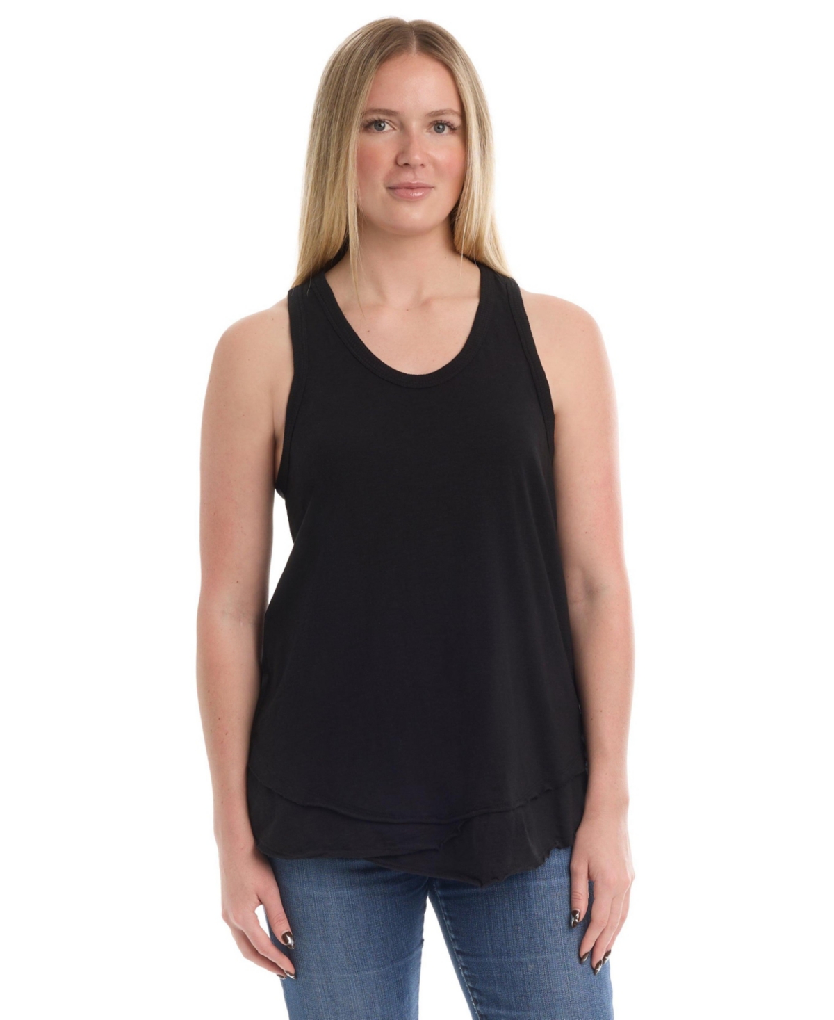 Click here for Wilt Womens Shrunken Mock Hem Shirttail Tank - Bla... prices