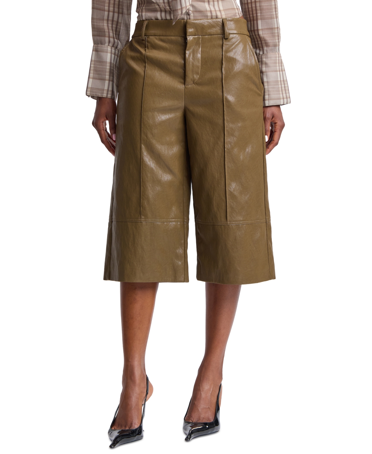 Click here for Avec Les Filles Womens Wide-Leg Low-Rise Faux Leat... prices