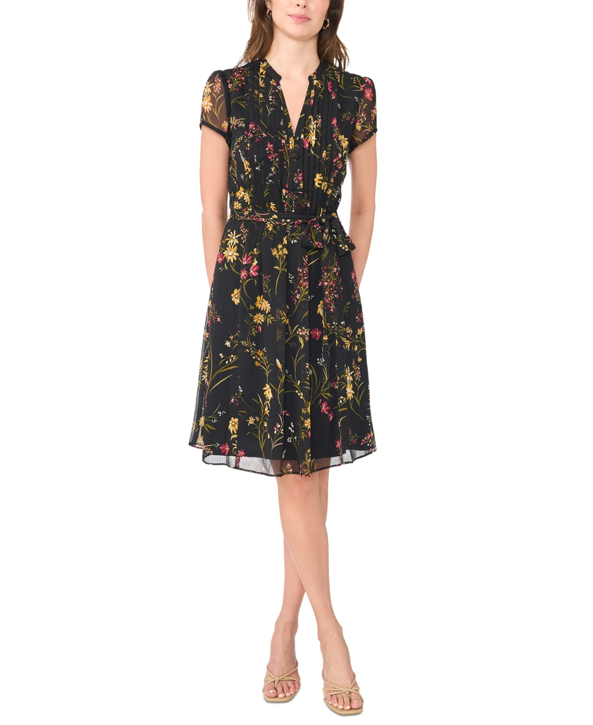 Click here for Msk Womens Floral-Print Pintuck Short-Sleeve Shirt... prices