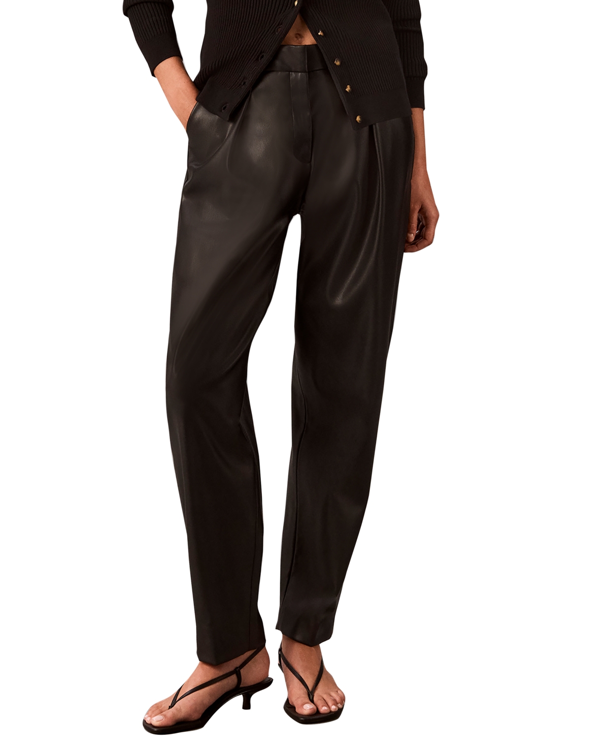 Click here for Calvin Klein Womens Faux Leather High-Rise Pleated... prices